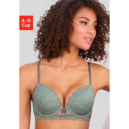 Lascana Damen Push-up-BH "Alicia", Gr. 75, grün, Spitze, Obermaterial: 50% Polyamid, 44% Polyester, 6% Elasthan, BHs, mit Bügel und integriertem