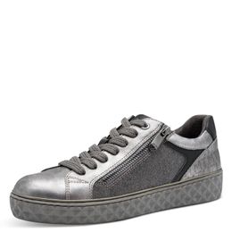 Marco Tozzi Damen Plateausneaker, Gr. 40, silber, Lederimitat, Antik-Look, metallic, Schuhe, Freizeitschuh, Halbschuh, Schn&uuml;rschuh mit Pr&auml;gungen im