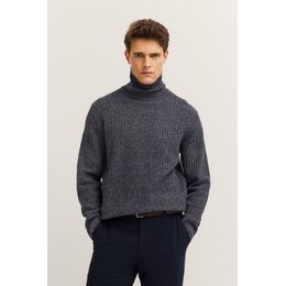 Bugatti Herren Rollkragenpullover "Regular Fit", grau, Gr. L, unifarben, 80% Wolle, 20% Polyamid, Pullover, Grobstrick aus einem Wollmix