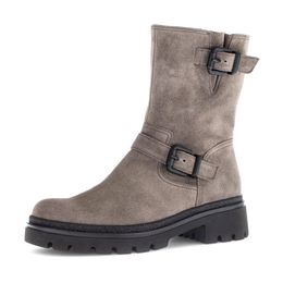 Bikerboots Gabor "FLORENZ", Damen, Gr. 37,5, taupe used, Veloursleder, unifarben, Schuhe, Blockabsatz, Stiefelette mit Zierschnalle und in Weite G (= weit)