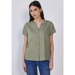 Damen Shirtbluse, gr&uuml;n, Gr. 46, STREET ONE STUDIO, unifarben, Stoff, 100% Viskose, Blusen, mit geschlitztem Rundhalsausschnitt