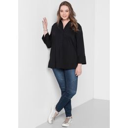 sheego Damen Longbluse, schwarz, Gr. 50, unifarben, 70% Baumwolle, 27% Polyamid, 3% Elasthan, Blusen