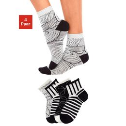 H.I.S. H.I.S Damen Kurzsocken "Damen Socken, schwarz wei&szlig; gemustert, kurze Form", Gr. 39, schwarz-wei&szlig;, Baumwolle, Elasthan, Polyamid, uni und gemustert,