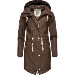 Regenjacke Navahoo "Tropical Stormoo", Damen, Gr. M (38), braun (dunkelbraun), Obermaterial: 70% Polyester, 30% Polyurethan, Innenfutter: 100% Polyester, Ärmelfutter: 100% Polyester, Wattierung: 100% Polyester, gerade ca. Mitte Oberschenkel, hoch geschlossener Ausschnitt, Ärmel ohne Ärmelschlitz Rippstrickbündchen, Jacken, Wasserdichter Damen Outdoor Regenmantel