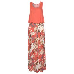 s.Oliver Damen Maxikleid, orange, Gr. 36, Jersey, Obermaterial: 100% Viskose, Kleider, im Lagen-Look mit Blumenprint, Sommerkleid, Strandkleid