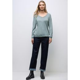 Street One Damen V-Ausschnitt-Pullover, gr&uuml;n, Gr. 34, unifarben, Stoff, 60% Viskose, 40% Baumwolle, Pullover, Feinstrick