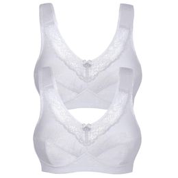 SuSa Damen Entlastungs-BH "2er Pack Entlastungs BH ohne B&uuml;gel Basic", Gr. 115, wei&szlig;, Stoff, Obermaterial: 55% Polyamid PA. 39% Baumwolle CO. 6%