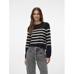 V&eacute;ro Moda VERO MODA Damen Rundhalspullover "VMSABA PLAIN LS O-NECK PULLOVER GA NOOS", schwarz, Gr. S, gestreift, Strick, Obermaterial: 50% Viskose, 28%