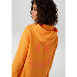 Aniston CASUAL Damen Kapuzensweatshirt, orange, Gr. 40, unifarben mit Farbeinsatz, angeraute Sweatware, Obermaterial: 80% Baumwolle, 20% Polyester.