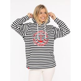 Zwillingsherz Damen Kapuzensweatshirt ""Streifen Strandgl&uuml;ck"", blau, Gr. S, mehrfarbig, angeraute Sweatware, Obermaterial: 50% Baumwolle, 50%