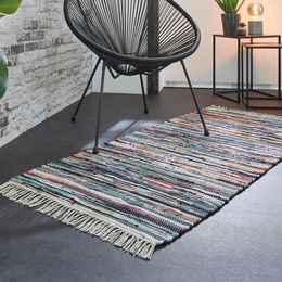 Teppich ANDIAMO, B:90cm H:10mm L:160cm, bunt, Baumwolle, Wohnzimmer, Teppiche, "Multi", Flachgewebe, Fleckerl, reine Baumwolle, handgewebt, mit
