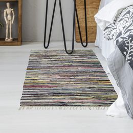 Teppich ANDIAMO, B:50cm H:10mm L:80cm, bunt, Baumwolle, Wohnzimmer, Teppiche, "Multi", Flachgewebe, Fleckerl, reine Baumwolle, handgewebt, mit Fransen