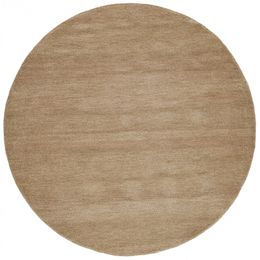 Wollteppich Theko, H:14mm &Oslash;:140cm, beige, Wolle, Wohnzimmer, Teppiche, "Gabbeh Uni, Handgefertigt, Teppich, meliert, reine Wolle", Wohnzimmer,