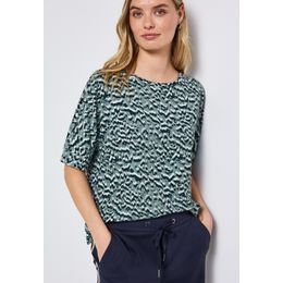 Street One Damen T-Shirt, blau, Gr. 42, bedruckt, Jersey, Obermaterial: 48% Baumwolle, 48% Modal, 4% Elasthan, Shirts, mit All-Over Print