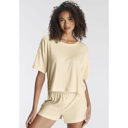 Lascana Damen Shorty, Gr. 40, beige, Single Jersey, Obermaterial: 63% Polyester, 33% Viskose, 4% Elasthan, Homewear-Sets, aus schönem Ripp-Material