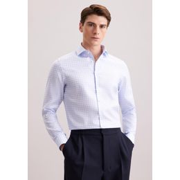 Seidensticker Herren Businesshemd "Schwarze Rose", blau, Gr. 44, kariert, 100% Baumwolle, Hemden, Slim 1/1 Kentkragen Karo