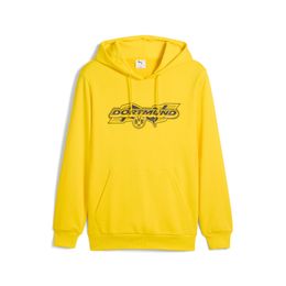 Kapuzensweatshirt Puma "BVB FTBLCULTURE HOODIE", Herren, Gr. L, gelb (faster gelb, Puma schwarz), Sweatware, Obermaterial: 68% Baumwolle, 32% Polyester, gemustert, regular fit normal, Sweatshirts