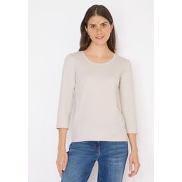 Rundhalsshirt CECIL, Damen, Gr. L (42), light greige, Web, 100% Baumwolle, unifarben, normal normal, Rundhals, abgesteppt, Shirts, aus reiner Baumwolle