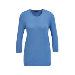 GOLDNER Damen 3/4 Arm-Pullover "Kurzgröße Sommerlicher Strickpullover mit Ajourmuster", blau, Gr. 22, Obermaterial: 50% Baumwolle CO. 50% Polyacryl