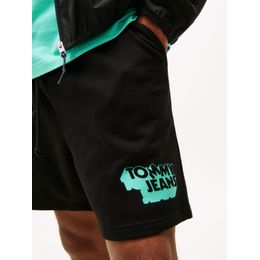 Tommy Jeans Herren Sweatshorts "TJM RLX STACK LOGO SWEATSHRT EXT", schwarz, Gr. M, unifarben, Web, Obermaterial: 100% Baumwolle, Hosen, Mit Kordelzug