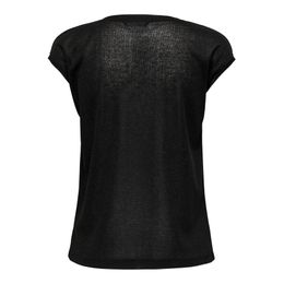 Only CARMAKOMA Damen Kurzarmshirt "CARSILVERY S/S V NECK LUREX TOP JRS NOOS", schwarz, Gr. M, unifarben, Jersey, Obermaterial: 60% Polyester, 24%