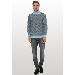 Rusty Neal Herren Rollkragenpullover, blau, Gr. XL, unifarben, 70% Polyacryl, 30% Baumwolle, Pullover, mit stylischem Karo-Muster