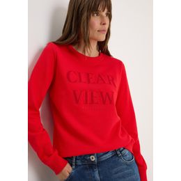 Cecil Damen Sweatshirt, rot, Gr. L, bestickt, unifarben, Sweatware, Obermaterial: 100% Baumwolle, Sweatshirts, mit Wording Artwork