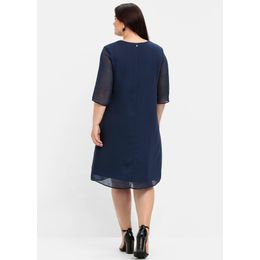 sheego Damen Chiffonkleid "Cocktailkleid", blau, Gr. 54, unifarben, 100% Polyester, Kleider