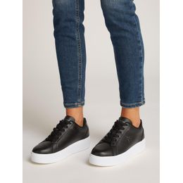 Tommy Hilfiger Damen Plateausneaker "TH PLATFORM COURT SNEAKER", Gr. 40, schwarz, Leder, Schuhe, Freizeitschuh, Halbschuh, Schn&uuml;rschuh,