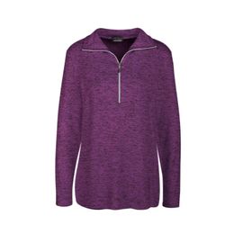 GOLDNER Damen Longpullover "Flauschiges Troyer- Shirt"pflaume, melange, Gr. 52, Obermaterial: 75% Viskose CV. 20% Polyester PES. 5% Elasthan EL.,