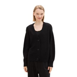 Damen Cardigan, schwarz, Gr. M, Tom Tailor Denim, Strukturmuster, unifarben, Strick, Obermaterial: 50% Baumwolle, 50% Polyacryl, Strickjacken, mit