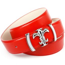 Anthoni Crown Damen Lederg&uuml;rtel, rot, Gr. 95, unifarben, Leder, G&uuml;rtel, mit Lilien-Schlie&szlig;e, abgesteppte R&auml;nder