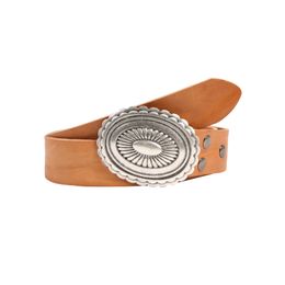 Damen Lederg&uuml;rtel, braun, Gr. 95, RETTUNGSRING G&Uuml;RTEL, unifarben, Leder, G&uuml;rtel, mit austauschbarer Schlie&szlig;e &raquo;Mandala Silber&laquo;