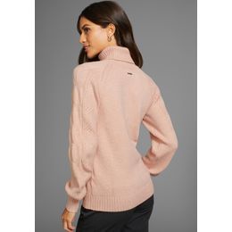 Laura Scott Damen Ajourpullover, rosa, Gr. 36, Zopfmuster, Strick, Obermaterial: 50% Viskose, 28% Polyamid, 22% Polyester, Pullover, mit Rollkragen