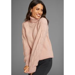 Laura Scott Damen Ajourpullover, rosa, Gr. 48, Zopfmuster, Strick, Obermaterial: 50% Viskose, 28% Polyamid, 22% Polyester, Pullover, mit Rollkragen