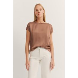 Bugatti Damen T-Shirt, beige, Gr. M, unifarben, 95% Viskose, 5% Elasthan, Shirts, aus weichem Materialmix