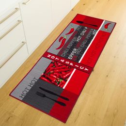 K&uuml;chenl&auml;ufer ANDIAMO, B:67cm H:5mm L:200cm, rot, Kunstfaser, Teppiche, "Hot Pepper", Motiv Peperoni/Chili, K&uuml;che, waschbar, Kundenliebling