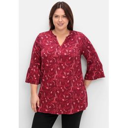 sheego Damen Longbluse, rot, Gr. 48, bedruckt, gebl&uuml;mt, gemustert, mehrfarbig, 97% Viskose, 3% Elasthan, Blusen