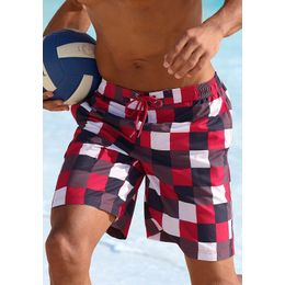 Buffalo Herren Badeshorts, bunt, Gr. S, Colorblocking, bedruckt, Microfaser, Polyester, Badehosen, im trendigen Karo-Design