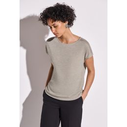 Street One Damen T-Shirt, beige, Gr. 44, unifarben, Jersey, Obermaterial: 80% Polyester, 20% Viskose, Shirts, mit Spitzendetail