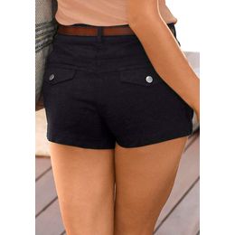 Lascana Damen Shorts, schwarz, Gr. 36, unifarben, Denim/Jeans, Obermaterial: 98% Baumwolle, 2% Elasthan, Hosen, aus Baumwollstretch mit Taschen,