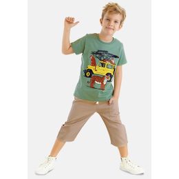 DENOKIDS Jungen Hausanzug "Safari Boy", Gr. 140, grün, 100% Baumwolle, bedruckt, Homewear-Sets, mit Safari-Jeep-Print