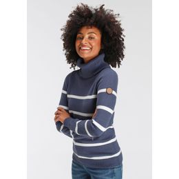 Kangaroos Damen Rollkragenpullover, blau, Gr. 48, geringelt, gestreift, Strick, Obermaterial: 60% Baumwolle, 40% Polyacryl, Pullover, in l&auml;ssiger