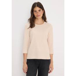 Rundhalsshirt Cecil, Damen, Gr. L (42), oat milk beige, Web, 95% Baumwolle, 5% Elasthan, unifarben, normal normal, Rundhals, abgesteppt, Shirts Rundhalsshirt, aus Baumwolle mit Stretchante