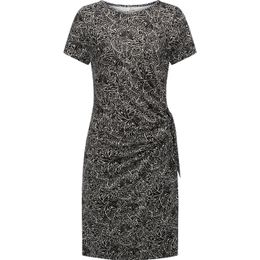 Ragwear Damen Shirtkleid "Knotta Print", schwarz, Gr. XXL, Material: 95% Viskose, 5% Elasthan, Kleider, Kurzarm Sommerkleid mit seitlichem Bindeband