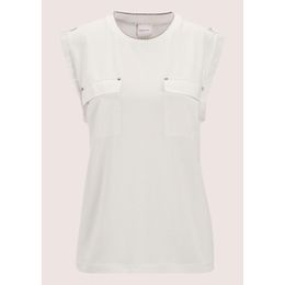 Madeleine Mode MADELEINE Damen Kurzarmshirt "Shirt &Auml;rmelloses Top mit Glanz-Akzent", wei&szlig;, Gr. 38, Obermaterial: 95% Baumwolle CO. 5% Elasthan EL., Shirts