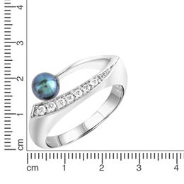 ZEEme Damen Fingerring "Silber 925 rhodiniert mit schwarzer Perle & Zirkonia wei&szlig;", 021 (66,1), Silber 925 (Sterlingsilber), wei&szlig;, Silber 925