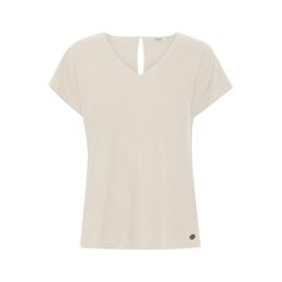 oxmo Damen Kurzarmbluse "Kurzarmbluse OXSabine", beige, Gr. 40, Obermaterial: 55% Leinen LI. 45% Viskose CV., Blusen