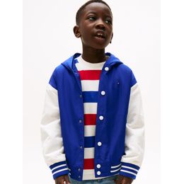 Tommy Hilfiger Jungen Bomberjacke "HOODED GRAPHIC BOMBER", blau, Gr. 16, Web, Obermaterial: 100% Polyester, Jacken, mit gro&szlig;em Logo, Kontrast-Streifen