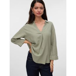V&eacute;ro Moda VERO MODA Damen Shirtbluse "VMLINN 3/4 TOP WVN GA NOOS", gr&uuml;n, Gr. M, unifarben, Web, Obermaterial: 55% Leinen, 45% Viskose, Blusen